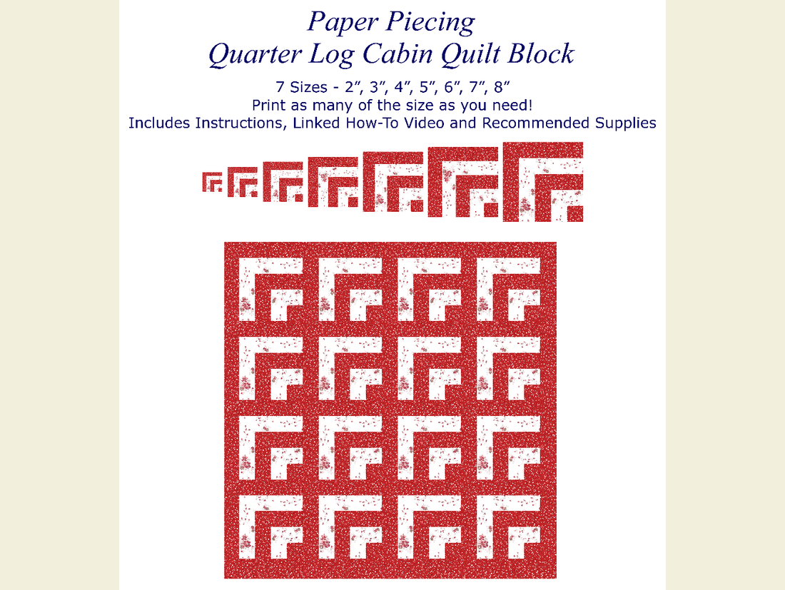 Paper Piecing FPP - Quarter Log Cabin Quilt Block w/ 7 Sizes - PDF Dig ...